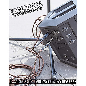 Mophead 15-Foot Guitar Instrument Cable - 1/4 Inch TS to 1/4 Inch TS Pro Grade Double Insulated Tweed Braided for Electric Guitar, Bass, Amp, Keyboard (Brown and Black)