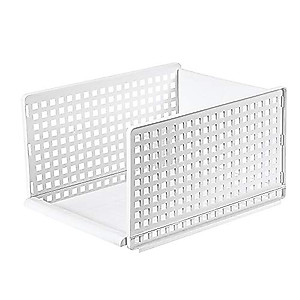 HOUTBY Stackable Wardrobe Organizer Drawer Plastic Storage Shelves Multifunctional Closet Cabinet Cube Basket Bins Organizer Containers for Clothes Shoes Toys Towels Bedroom Living Room