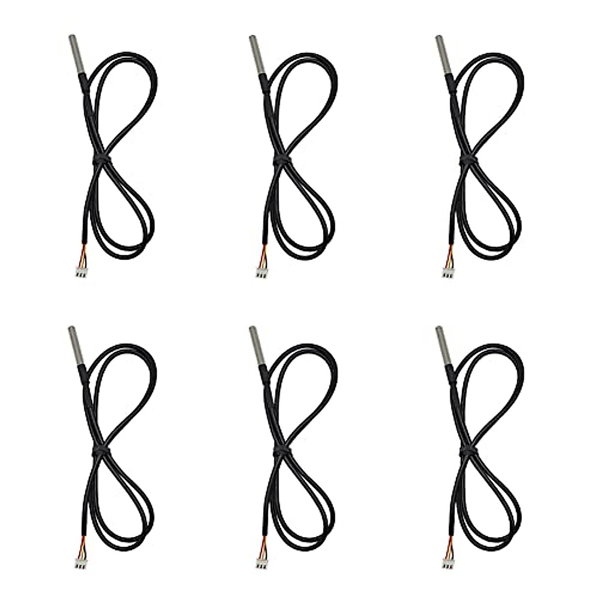 Haldzemo Waterproof 1M DS18B20 Temperature Sensor Digital Stainless Steel Tube Temp Probe 39.3" with XH2.54 Terminal Connector for Arduino (6 Pack)