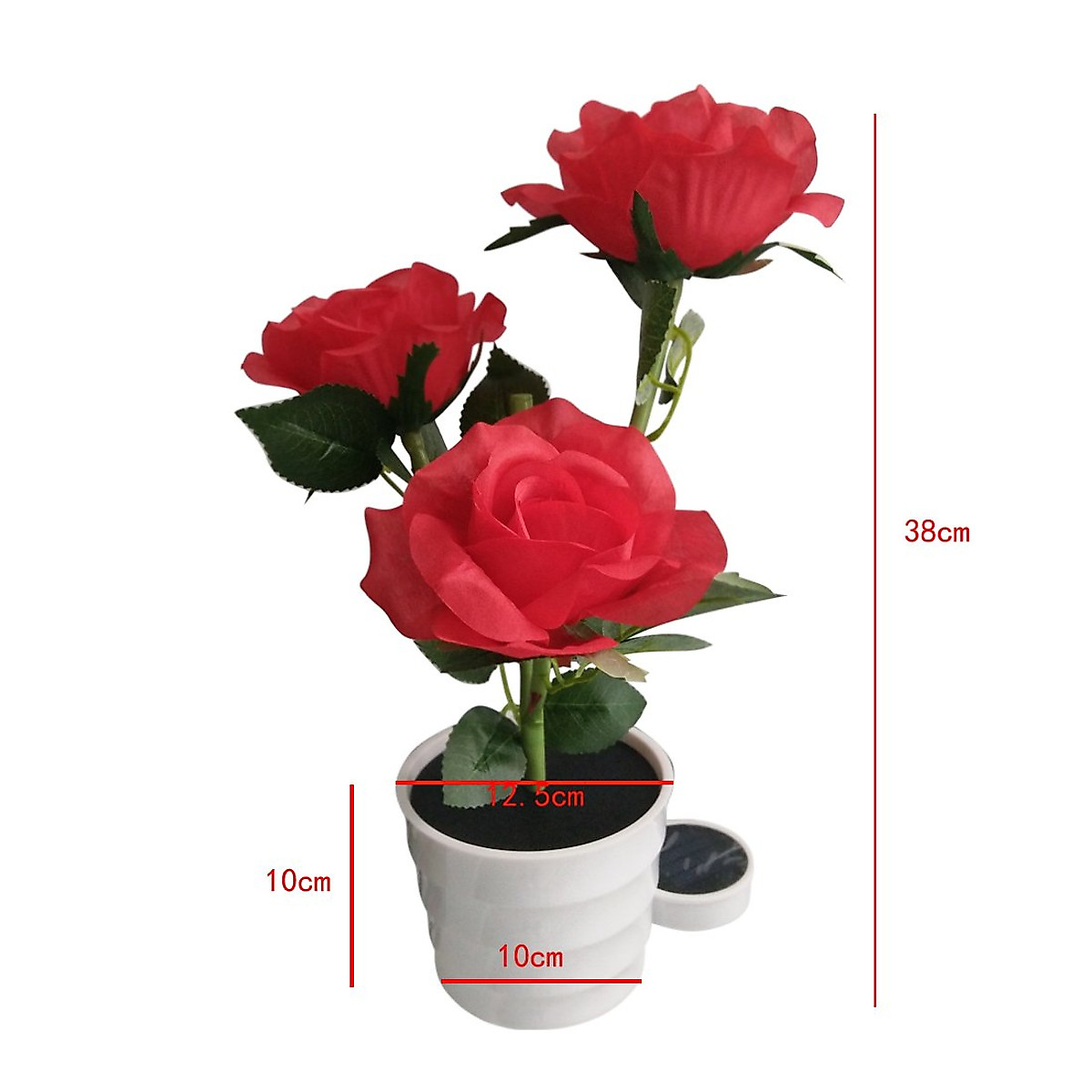 Penfly LED Solar Power Decorative Artificial Rose Flower Pot Plant Landscape Light Night Lamp Outdoor Garden Yard Pathway Lawn Grassland Red