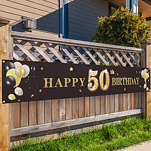 PAKBOOM Happy 50th Birthday Backdrop Black Photo Background Banner Cheers to 50 Years Old Decorations Party Supplies
