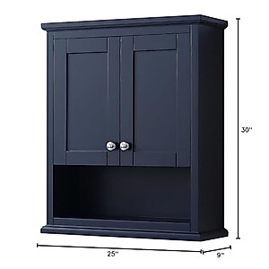 Wyndham Collection Avery Over-The-Toilet Bathroom Wall-Mounted Storage Cabinet in Dark Blue with Polished Chrome Trim