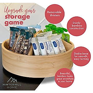 HinterHill 3-in-1 Adjustable Lazy Susan Pantry Organizer, 12" Bamboo Kitchen Cabinet Organizer for Pantry Organization and Storage, Lazy Susan for Cabinet, Countertop, Bathroom, Spices, Snacks