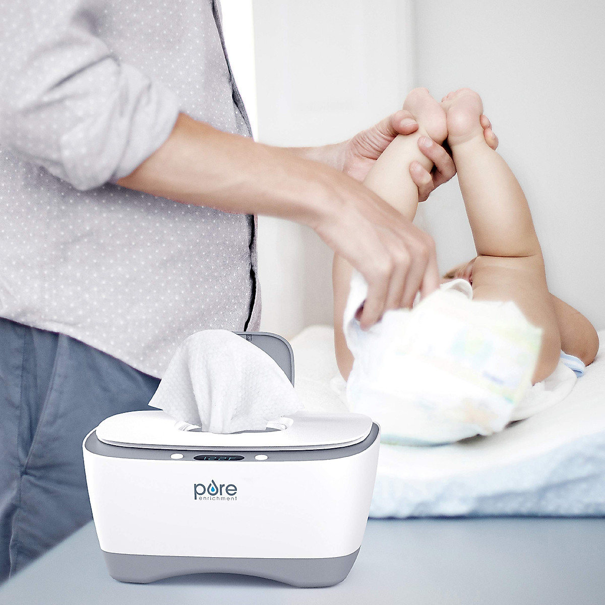 PureBaby™ Wipe Warmer with Digital Display - Easy-Feed Dispenser with 3 Heat Settings, LCD Display, 80 Wipe Capacity, Naturally Steam Heated for Comfort and Safety for Baby
