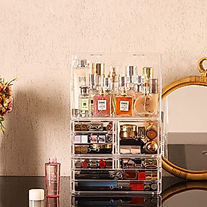 Makeup Organizers and Storage With Lid,Dustproof Waterproof Design Make up Organizer for Bathroom Countertop With 8 Drawers For Beauty Product,Skincare,Lotions,Perfume Cosmetic Storage Case