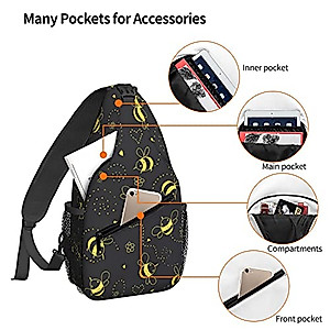 FeHuew Women Doodle Bee Black Cute Pattern Crossbody Sling Backpack for Men Chest Bag Shoulder Bag Lightweight One Strap Backpack Travel Outdoor Daypack