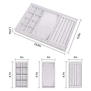 STYLIFING Jewelry Drawer Organizer 4 in 1 Stackable Jewelry Organizer Trays for Drawer Rings Earrings Necklaces Bracelet Storage Showcase Box(Grey)