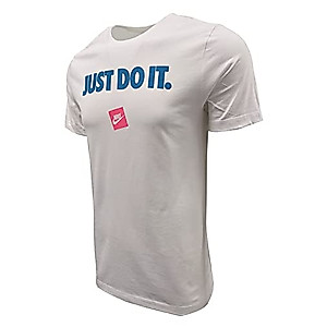 Nike Mens Just Do It Box Crewneck T-Shirt (Large, White/Blue Text (Nike Box))