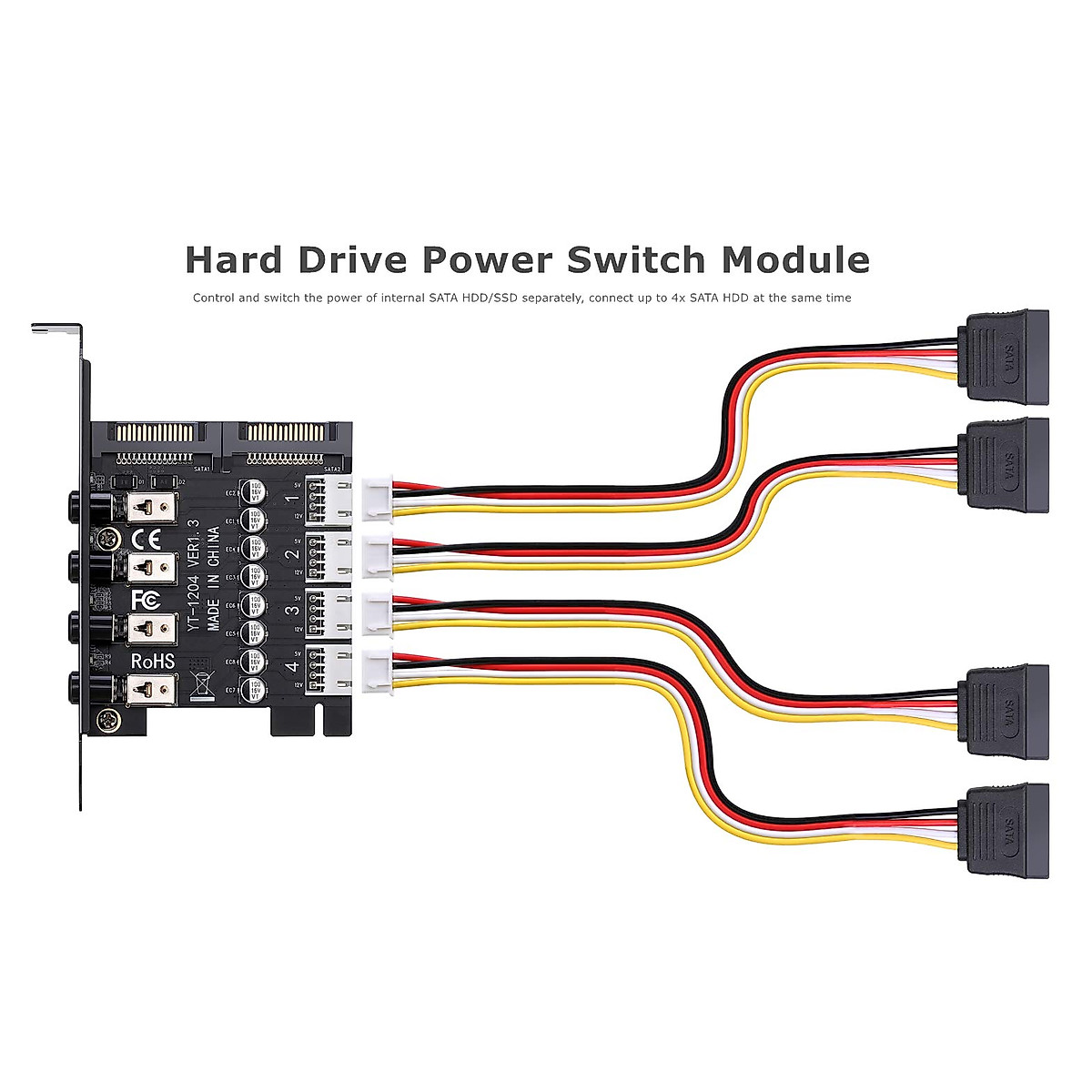 Hard Drive Power Switch Module for 2.5 inch / 3.5 inch SATA HDD/SSD, 4-Way Hard Drive Power Independent Switch Controller with TVS Protection