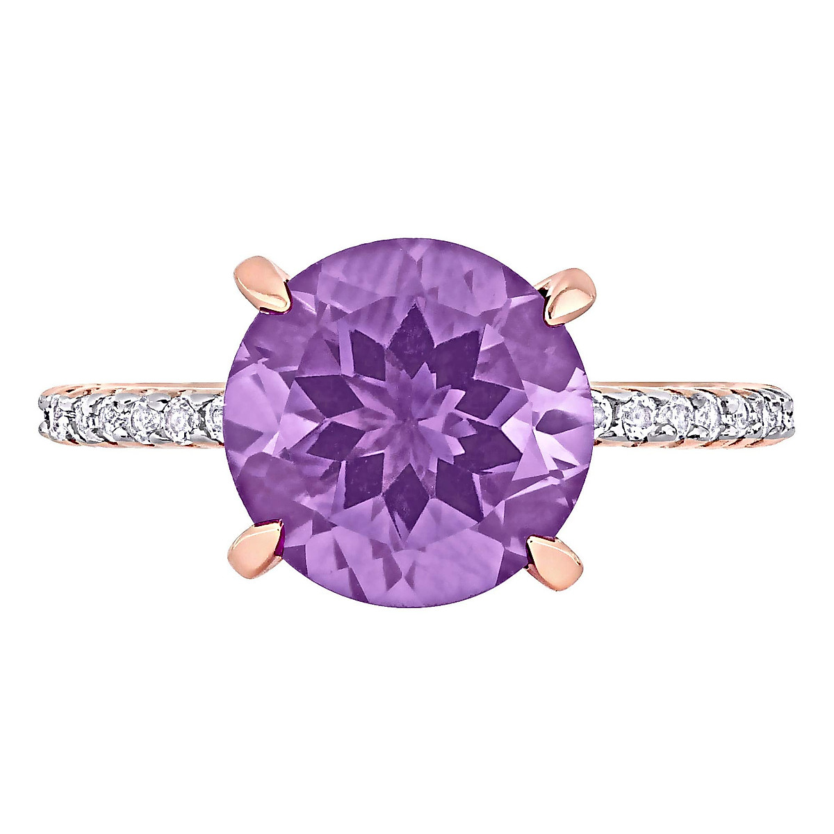 Abbie+Cleo Womens Round Cut Purple Amethyst and White Topaz Gemstone 4-Prong Solitarie Ring in Rose Gold Flash Plated Sterling Silver, Size 5