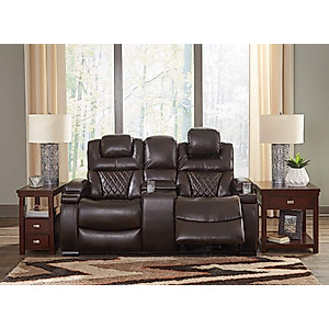 Signature Design by Ashley Warnerton Faux Leather Power Reclining Loveseat with Center Console, Brown