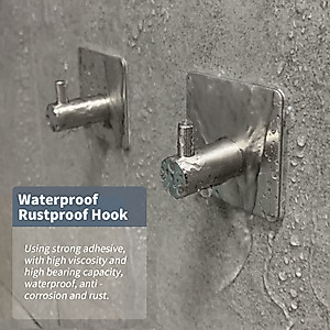 Rise age Adhesive Hooks, Waterproof Adhesive Shower Hanger Hooks for Hanging Loofah, Sponge, Robes Stainless Steel Stick on Shower Hooks for Bathrom Brush Nickel Removable Sticky Wall Hooks 4 Pcs