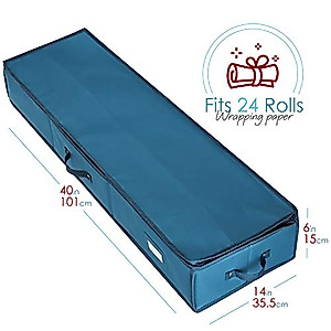 Hearth & Harbor Wrapping Paper Storage Container - Christmas Storage Bag with Interior Pockets - Gift Wrapping Organizer Storage Fits Up to 22 Rolls of 40" - Tear Proof  Wrapping Paper Organizer