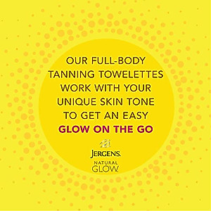 Jergens Natural Glow Instant Sun Sunless Tanning Towelettes, Single-Use Self Tanner Wipes for Flawless, Natural-Looking Color, 6 Count