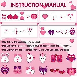 WATINC 12Pcs Wedding Engagement DIY Craft Kit Felt Hearts Animals Art Set with Butterfly Rabbit Pig Chick Monster Bear Bunny Creative Decorations for Valentine's Day Activity Party Supplies