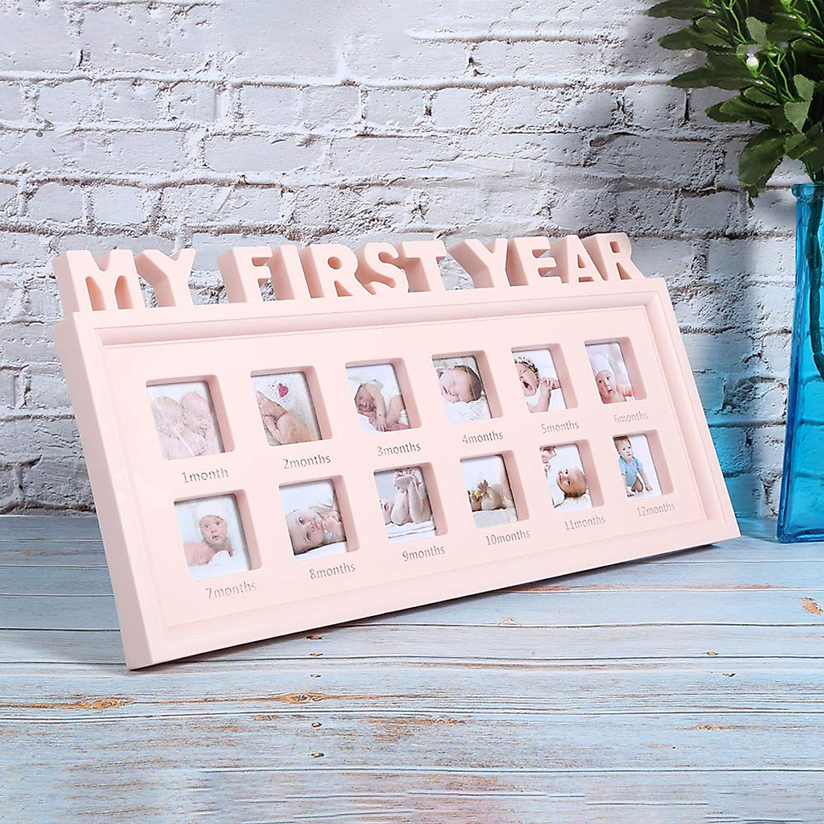 Collage Photo Frame for Baby First Year Keepsake,Baby's Firsts Keepsake Picture Display Photos Frame,Gift for Mom to Be or Expecting Parents for Baby Newborn 1st Birthday Gift Memory