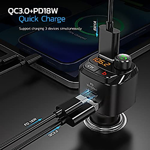 Nulaxy Bluetooth 5.0 FM Transmitter for Car, QC3.0 & USB-C PD 18W Wireless Bluetooth Radio Adapter Music Player/Car Kit with Bass Booster, Hands-Free Calls-NX12