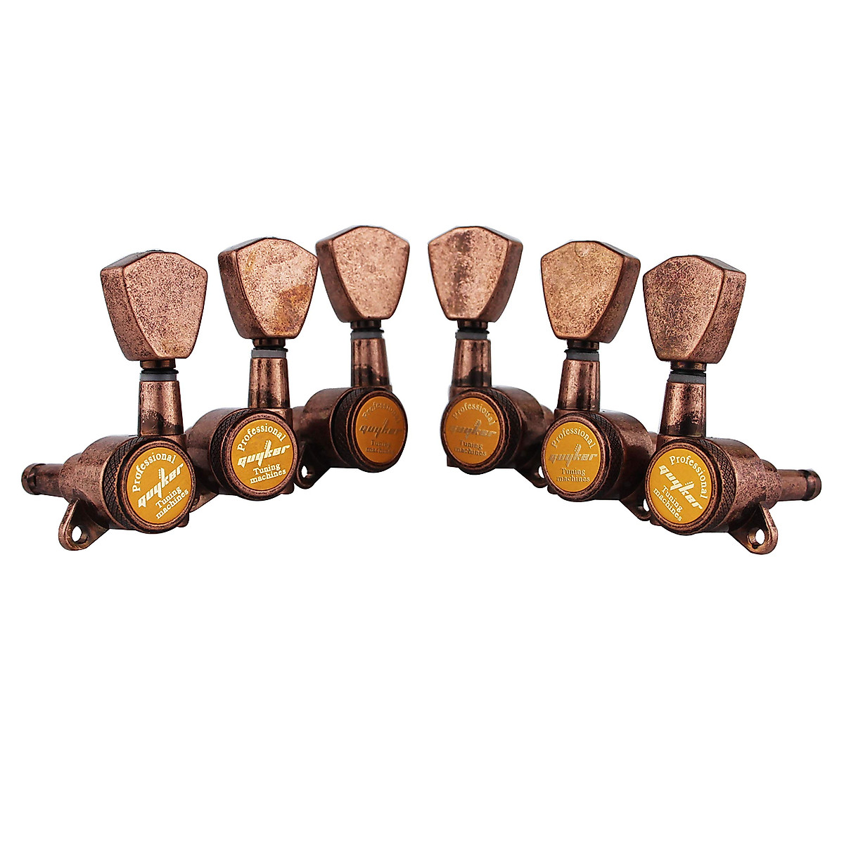 Guyker Guitar Locking Tuners (3L + 3R Handed) - 1:18 Models Rear Lock String Tuning Key Pegs Machine Head with Trapezium Button Antique Bronze, GK04SP
