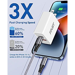 iPhone 14 13 12 Super Fast Charger [Apple MFi Certified], LUOSIKE 2-Pack 20W PD Fast USB C Wall Charger Block with 10FT Long USB C to Lightning Cable for iPhone 14 13 12 Pro Max Mini 11 XS XR X, iPad
