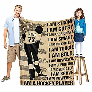 MyPupSocks Personalized Hockey Player Blanket with Name/Number and Text Design Gift for Sports Fans & Lovers, All-Season Blanket Throw 50"x60"