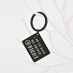 Funny Gifts for Men Boyfriend Girlfriend Birthday Gift Husband Wife Anniversary Valentine's Day Gift Keychain for BF GF Fiancee Fiance I'm So Glad We Swiped Right Black Keychain for Couple Gifts