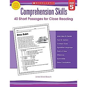 Scholastic Teaching Resources SC-546056 Comprehension Skills Gr 5 40 Short Passages For Close Reading