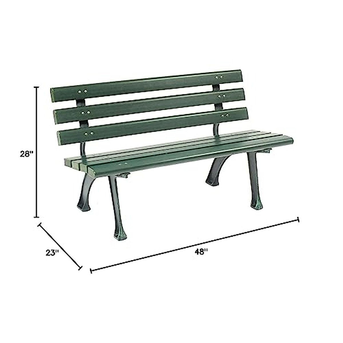 Global Industrial 4'L Park Bench with Backrest, Recylced Plastic, Green