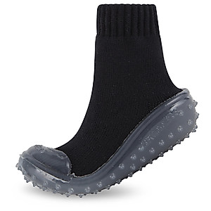 Baby Boys Slippers - Baby First Walking Non Skid Slipper Socks - Premium & Comfortable Toddler House Slippers, Kids Essentials - Black - 12 Months Infant