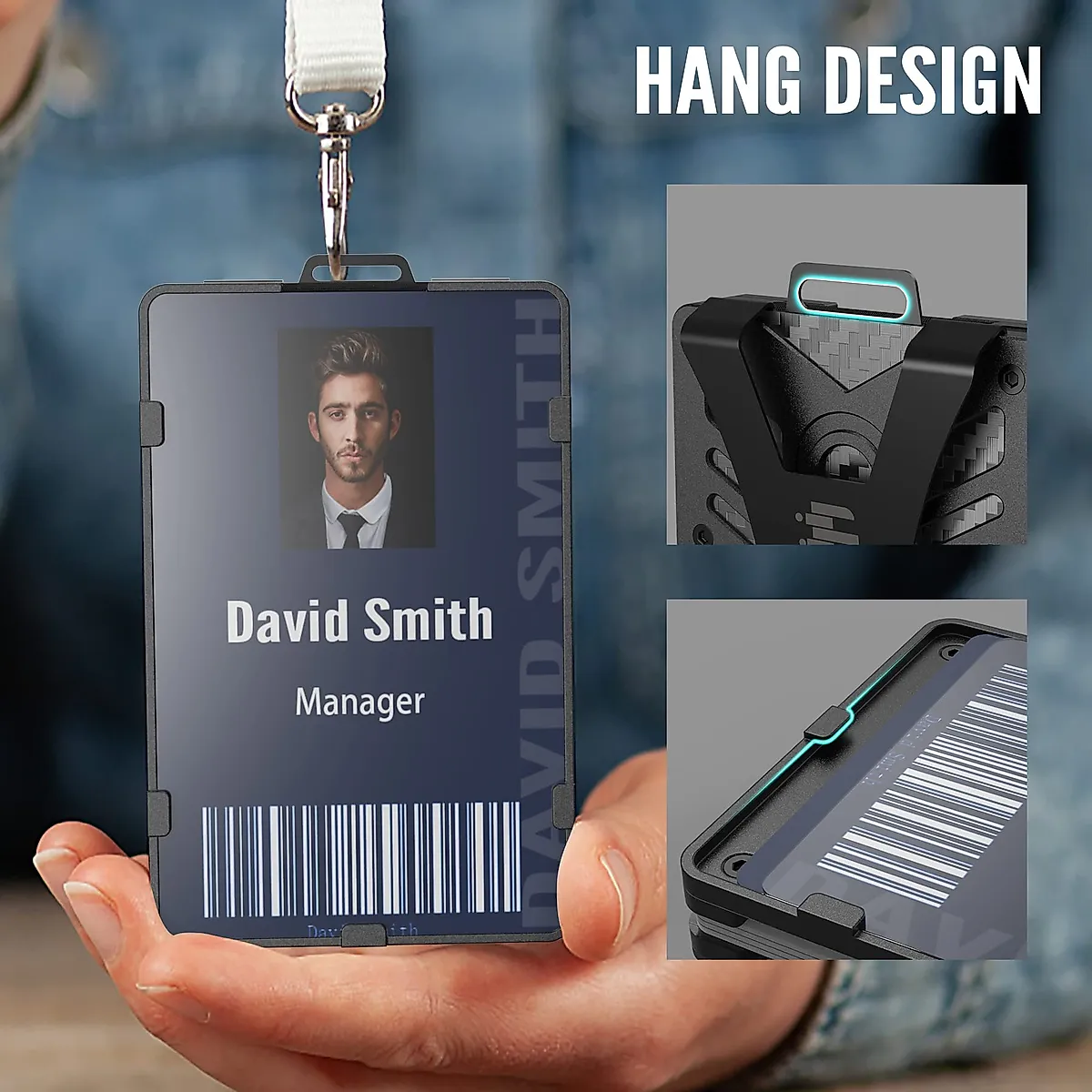 Elilier Minimalist Wallet for Men, Unisex Adults, RFID Protected, Carbon Fiber & Aluminum, Slim, Black with Clear ID Badge Holder