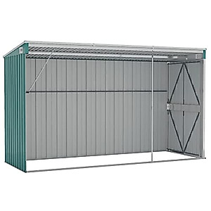 Gecheer Wall-Mounted Garden Shed Green 46.5"x113.4"x70.1", Outdoor Storage Shed with Door Galvanized Steel Shed Storage House for Backyard Garden Patio Lawn