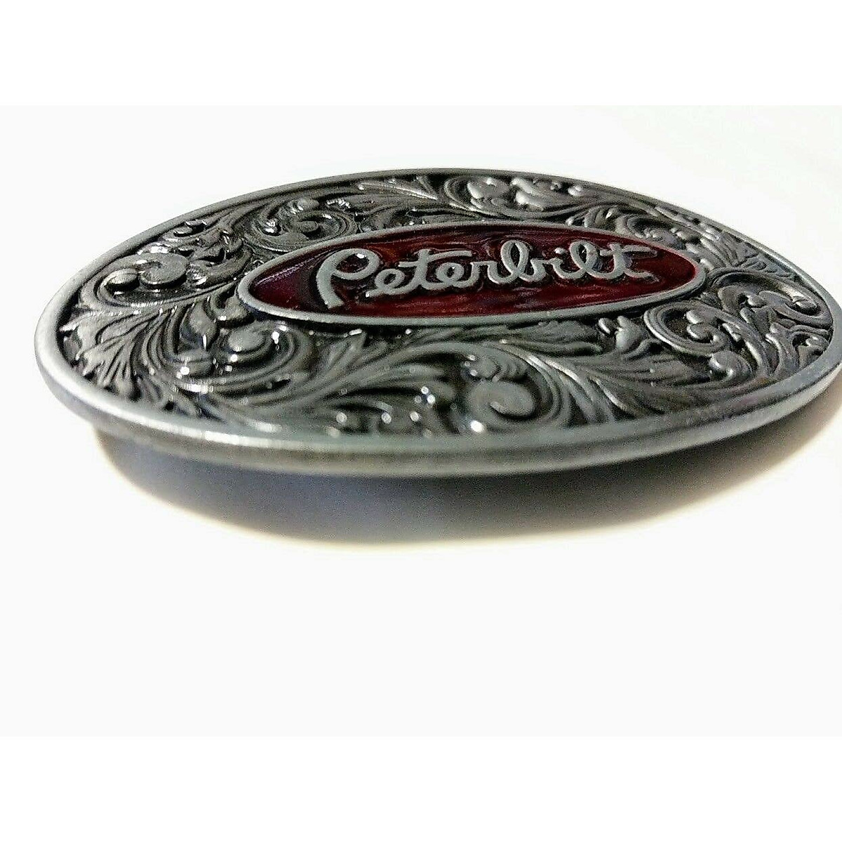 TotalShop Peterbilt Truck Belt Buckle, Red Silver