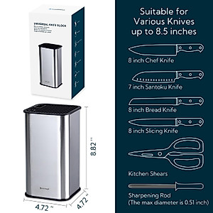 KITCHENDAO XL Stainless Steel Universal Knife Block Holder Without Knives, with Slots for Scissors and Sharpening Rod, Detachable for Easy Cleaning, Slotless Knife Holder Storage for Kitchen Counter