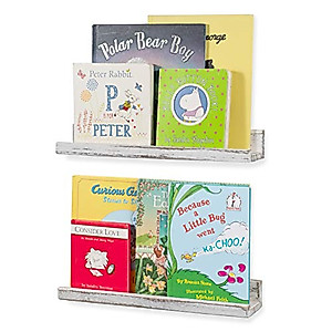 Rustic State Ted Wall Mount Narrow Picture Ledge Shelf Photo Frame Display - 17 Inch Floating Wood Shelves for Living Room Office Kitchen Bedroom Bathroom Décor - Washed White - Set of 2