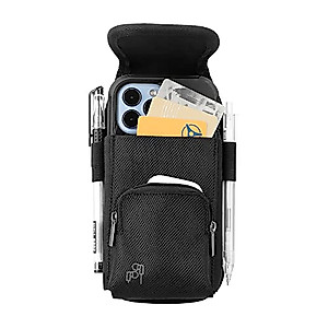 Perilogics Phone Holster with Magnetic Cover. Belt Clip Pouch for iPhone 15 Plus, 15 Pro Max, 14 Plus, iPhone 14 Pro Max, 13 Pro Max with Phone Case Installed. Zipper Storage and Credit Card Pocket