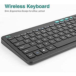 Rii RKM709 2.4 Gigahertz Ultra-Slim Wireless Keyboard and Mouse Combo, Multimedia Office Keyboard for PC, Laptop and Desktop,Business Office(Black)