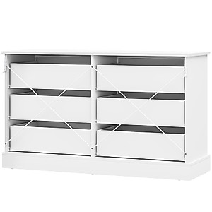 Hasuit White 6 Drawer Double Dresser for Bedroom, Wood Storage Tower Clothes Organizer, Wide Chest of 6 Drawers, Large Storage Cabinet, Dresser with Sturdy Base for Bedroom, Hallway, Entryway
