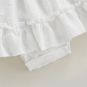 Baby Girls Romper Dress Summer Ruffle Chiffon Smocked Dress Vintage Onesie with Headband Princess Outfit (12-18 Months,White)