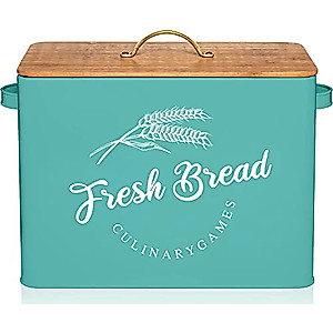 CULINARYGAMES Extra Large Bread Boxes for Kitchen Counter Fits 3+ Loaves - Ideal Farmhouse Bread Box for Storage and Organization - Modern Turquoise Bread Box - Vintage Breadbox for Fresher Goods