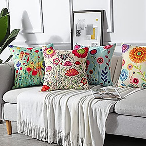 Artscope Set of 4 Decorative Throw Pillow Covers 18x18 Inches, Flowers Pattern Waterproof Cushion Covers, Perfect to Outdoor Patio Garden Living Room Sofa Farmhouse Decor