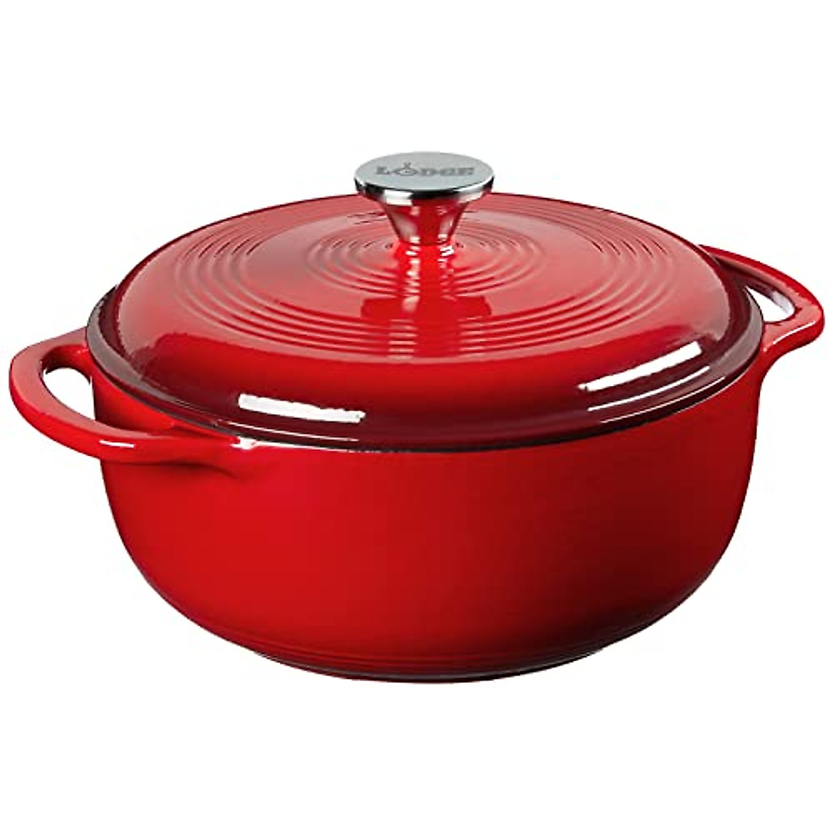 Lodge 4.5 Quart Enameled Cast Iron Dutch Oven with Lid – Dual Handles – Oven Safe up to 500° F or on Stovetop - Use to Marinate, Cook, Bake, Refrigerate and Serve – Island Spice Red