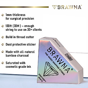 BRAWNA [ Upgraded Version ] 30 Meters White Brow Mapping string for Eyebrow Measuring - Microblading Supplies - PMU Kit - Pre inked Mapping Thread