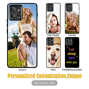 Personalize Phone Case for Motorola Moto Thinkphone 5G - Customizable Photo Picture Text Name, Customized Cellphone Cover Thin Soft TPU Protective Black Cases Covers 6.6 inch | Memorial Gift