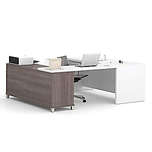 Bestar Pro-Linea U-Shaped Executive Desk, 72W, Bark Grey/White