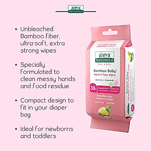 Aleva Naturals Bamboo Baby Hand and Face Wipes | Natural and Organic Ingredients | Cleans and Moisturizes | Extra Strong, and Ultra Soft - 30 count