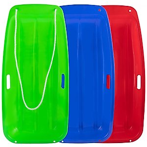 3Pack Plastic Snow Sled for Kids & Adults 35" x 17" - Flexible Toboggan Sleds with Pull Rope & Two Handles for up to 2 Sledders Winter Snow Sledding Downhill Outdoor, S