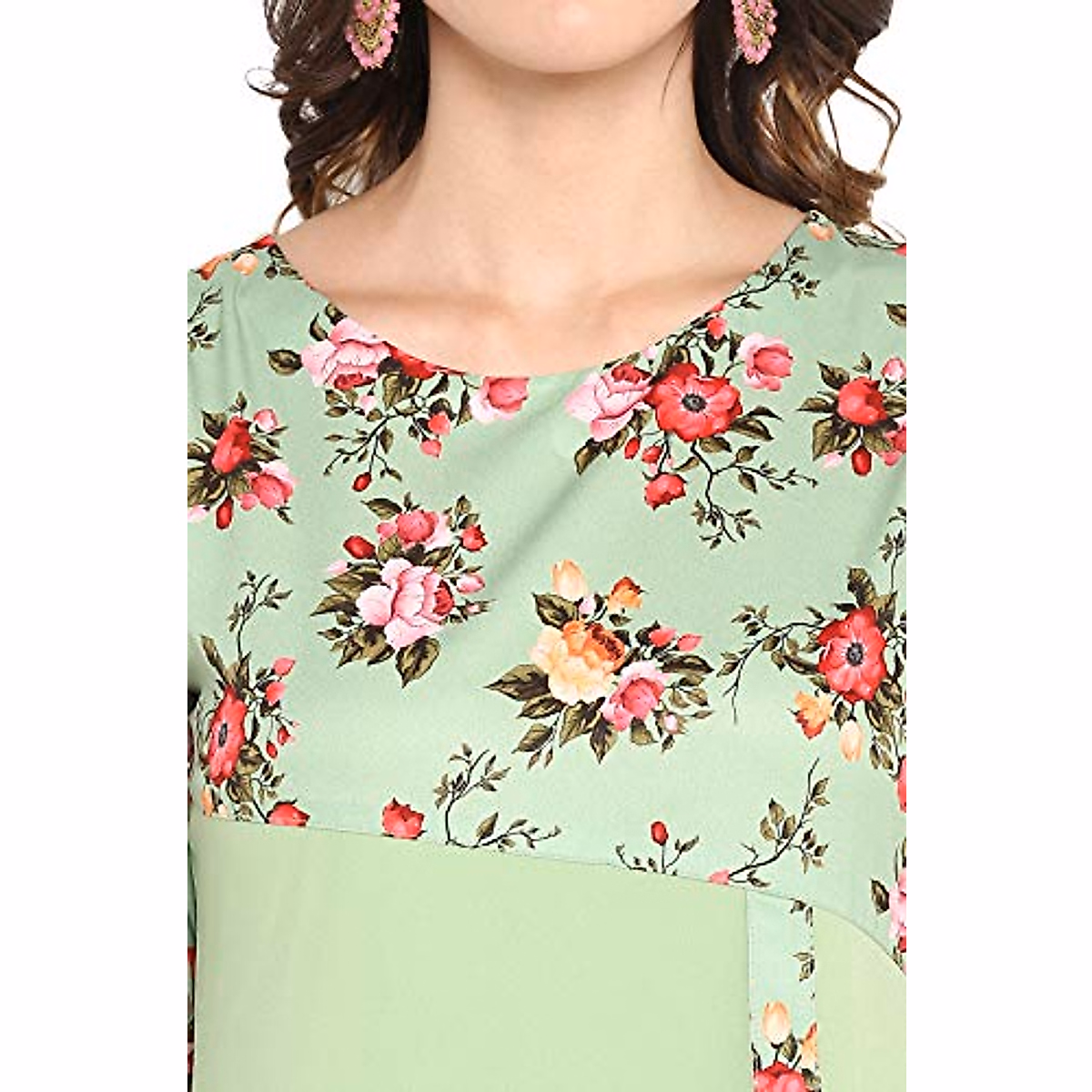 Janasya Indian Women's Light Green Poly Crepe Kurta(JNE3368-KR-XL)