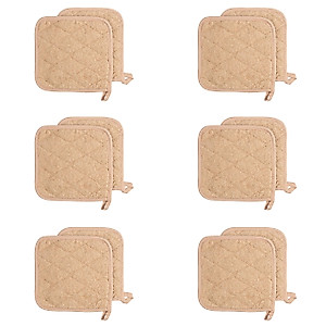 Arkwright Terry Cotton Pot Holders - (Pack of 12) Restaurants, Kitchen Hot Pad Potholder Set, Heat Resistant Coaster for Cooking and Baking, 7 x 7 in, Tan