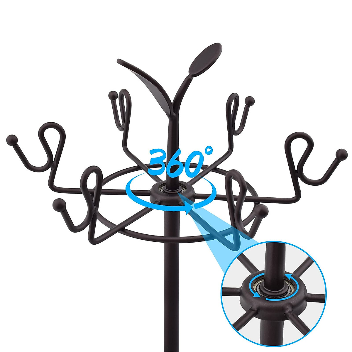 CUKE2BEET Mug Tree with Basket, Coffee Mug Holder Mug Rack with Coffee Pod Storage, Coffee Cup Tree Stand Cup Holder Countertop for Coffee Bar Decor Accessory and Kitchen Organizer (Rotatable)