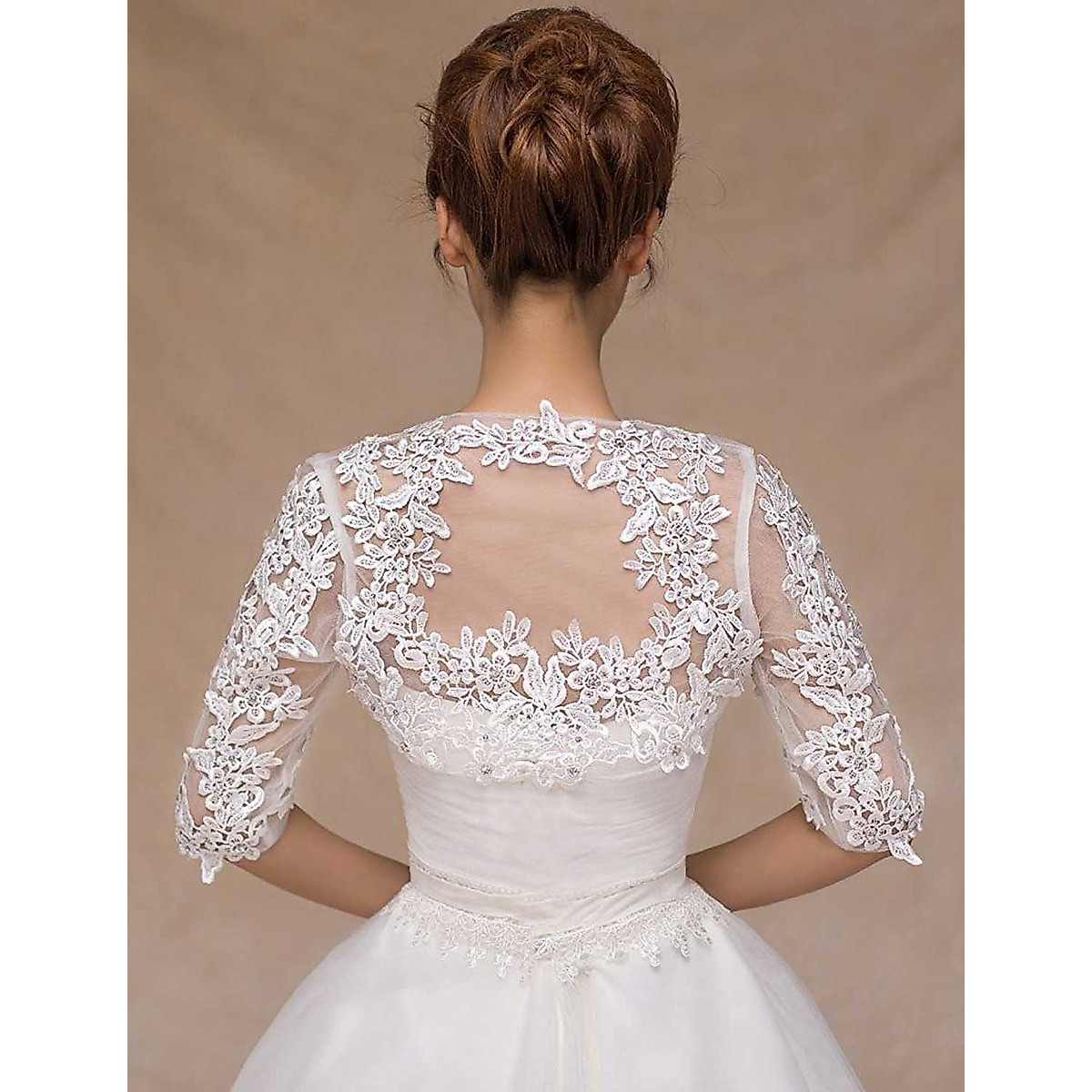 Women's Wedding Jackets Lace Bridal Bolero Shawl Tulle Cape for Bride Bridesmaid Wrap Shrug (One Size, Half Sleeve Ivory)