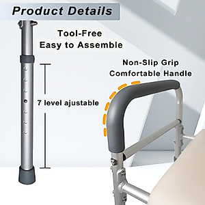 Raised Toilet Seat with Arms, Height Adjustable, 25" Width, up to 400lbs, Reinforced and Anti-Skid, Bedside Commode, Bathroom Assist Safety Frame for Elderly, Handicap
